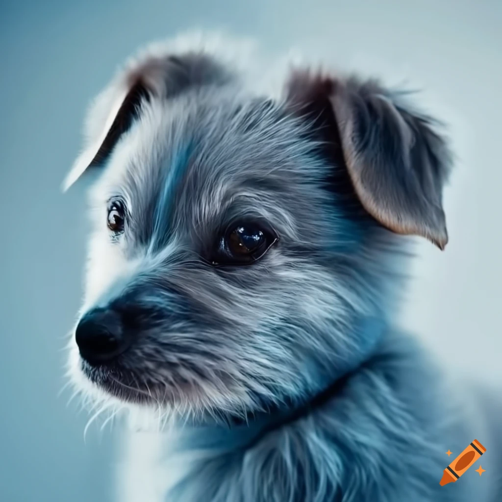 Profile of a cute baby dog with light blue fluffy fur on Craiyon