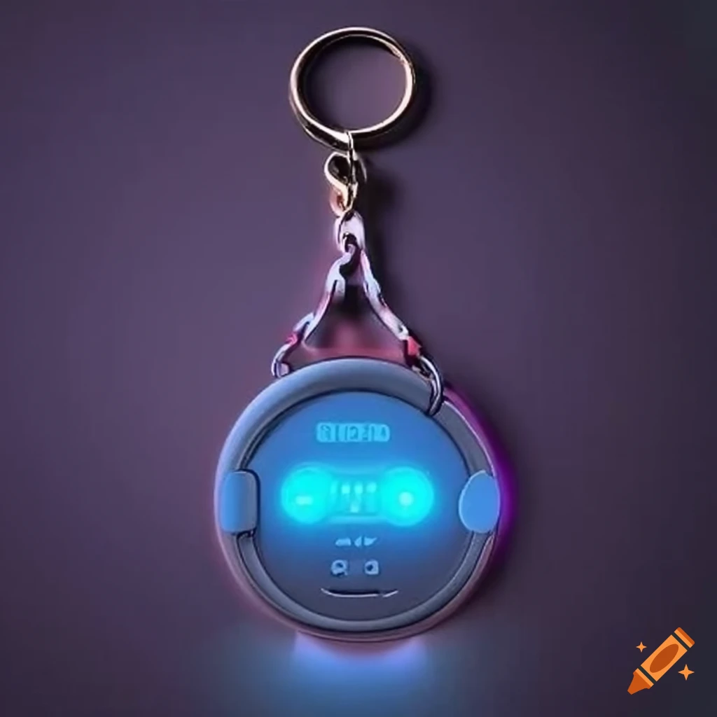 High-tech compact recipe keychain with glowing projected display on Craiyon