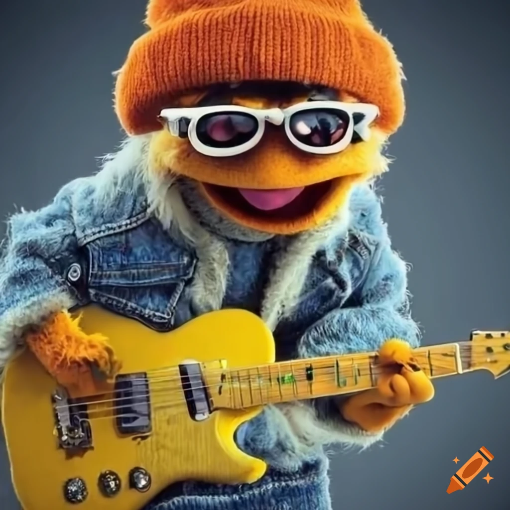 Muppet playing a yellow telecaster guitar with glasses and orange ...