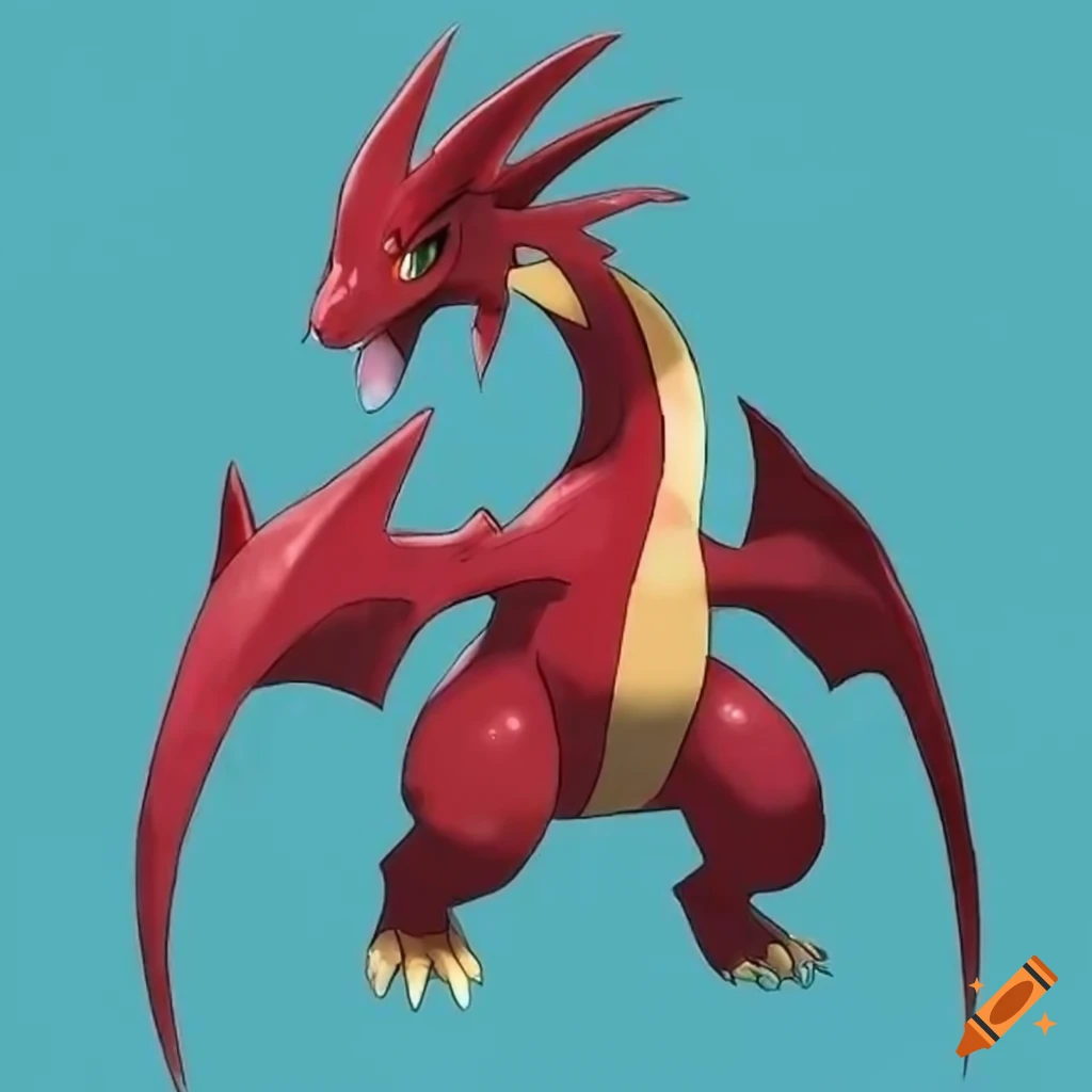 Red fire-type aqua dragon Pokemon with unique features on Craiyon