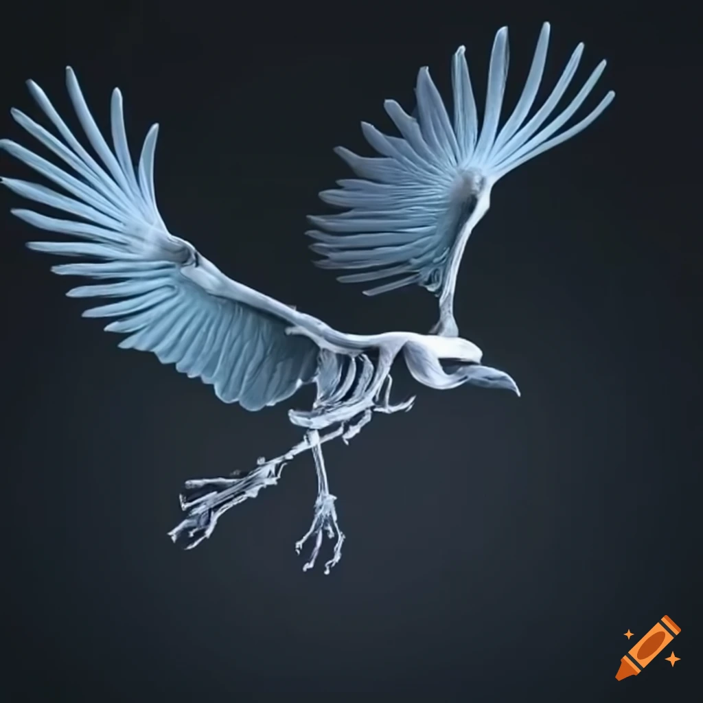 Skeletal raven made from roots and wire in x-ray style on Craiyon