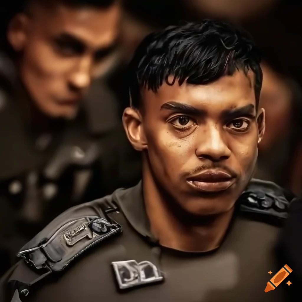 Group of police officers eating in a cafeteria on Craiyon