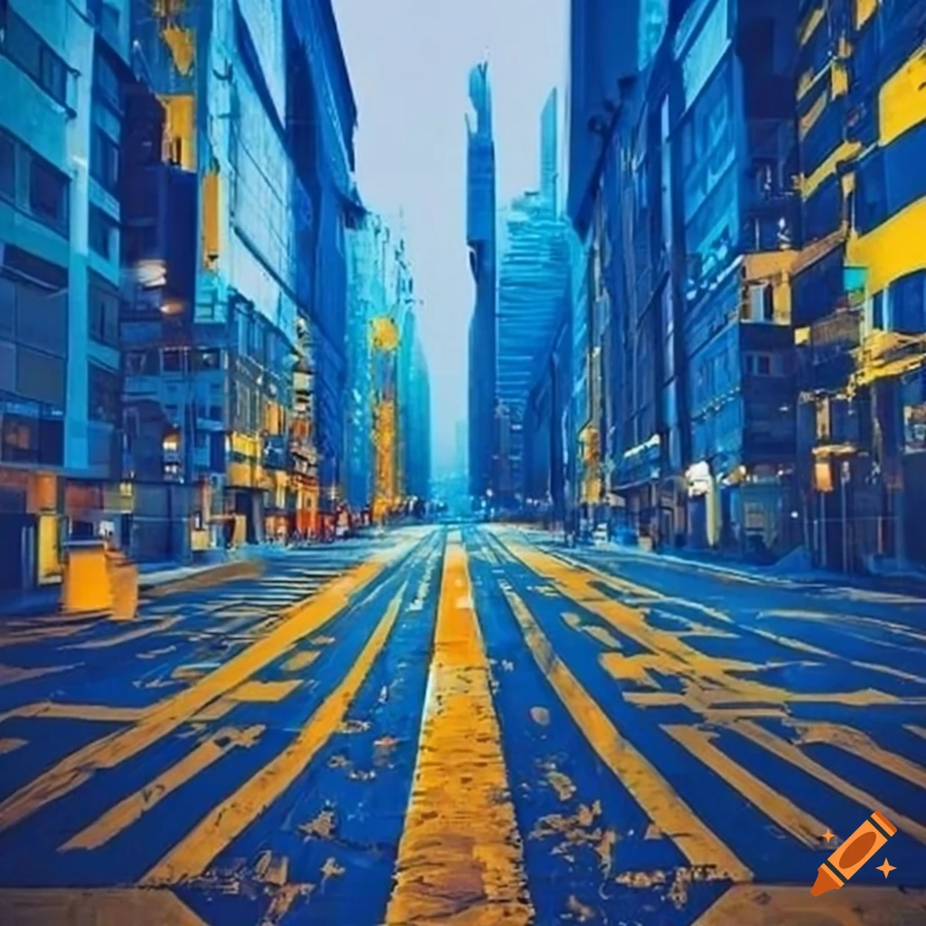 White, blue, and yellow cityscape on Craiyon
