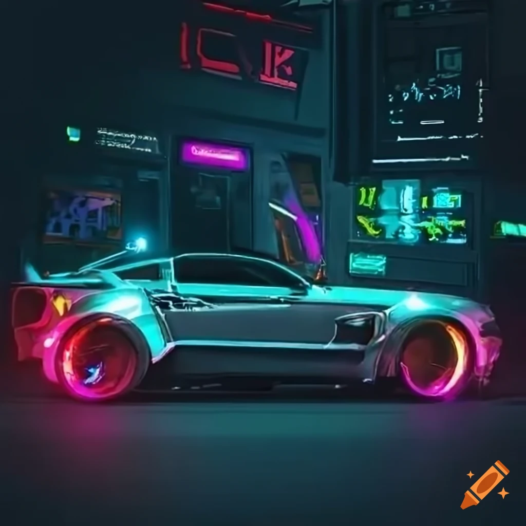 Cyberpunk cat riding a Ford Mustang in a Blade Runner style on Craiyon