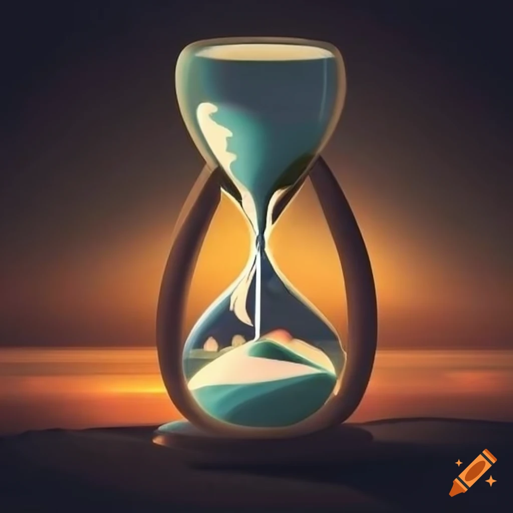 Beach landscape with a focus on an hourglass on Craiyon