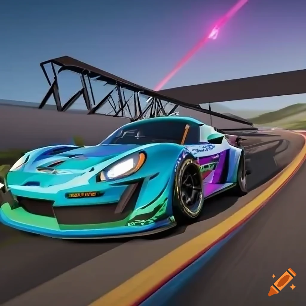GT3 car rear tire view on race track with speed sensation and vibrant ...