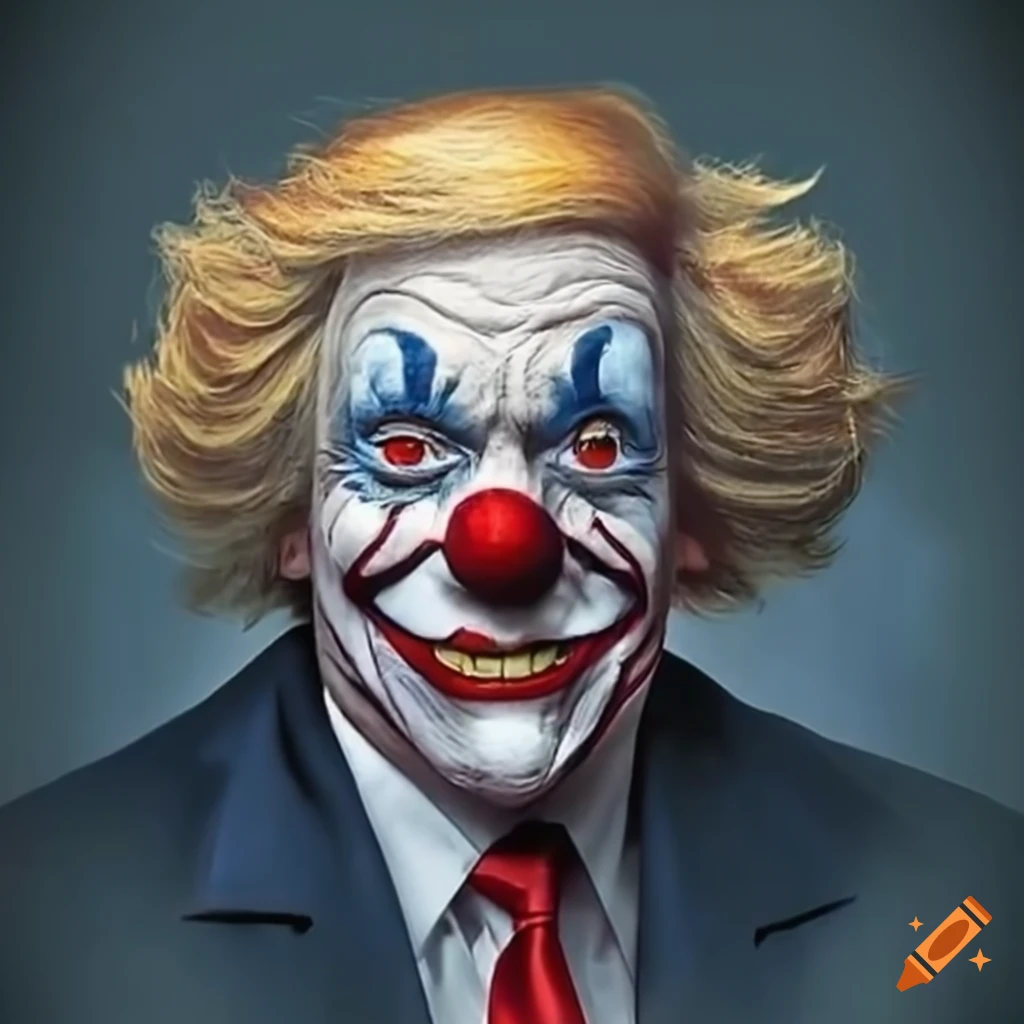 Caricature of an evil clown resembling donald trump on Craiyon