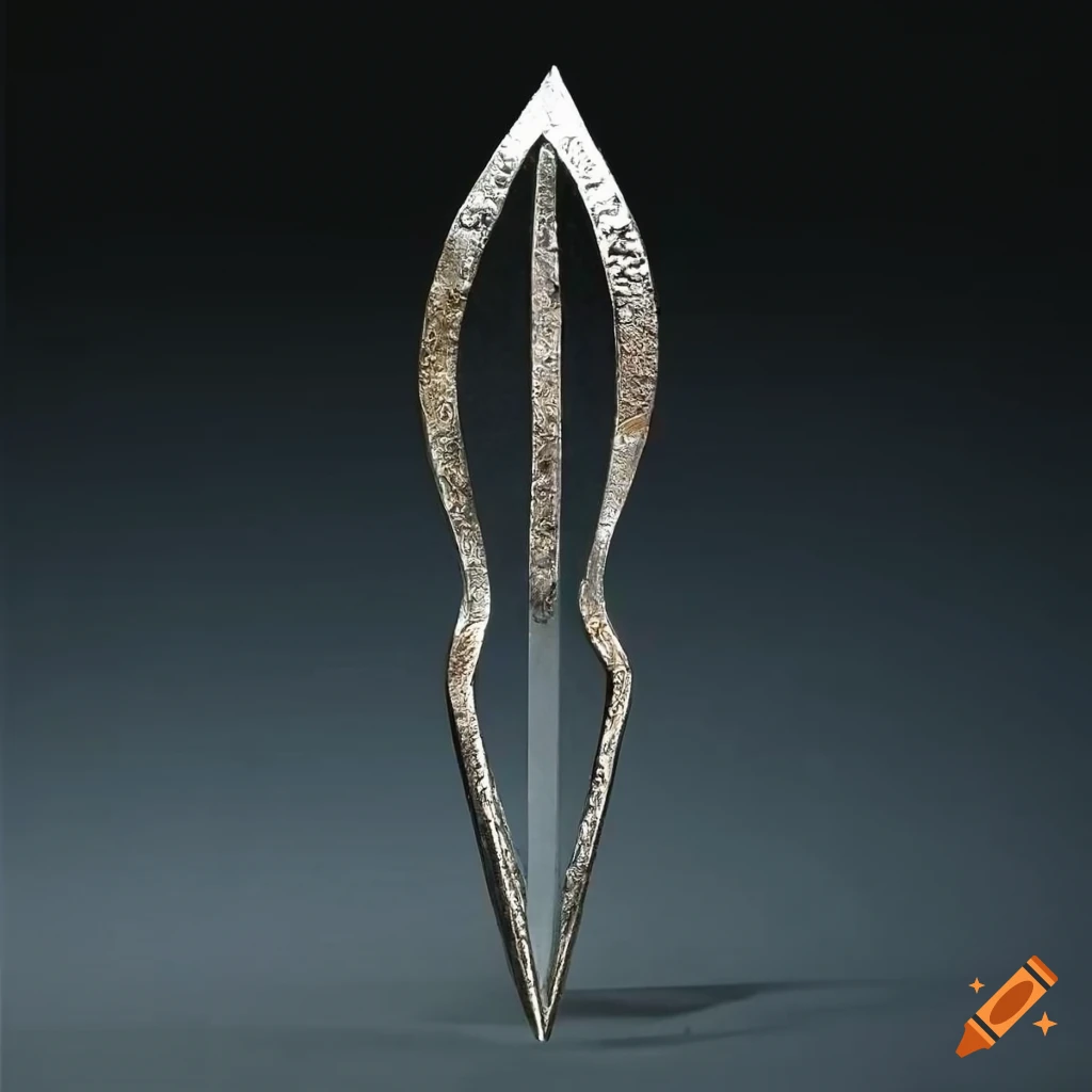Detailed metal sculpture of a merovingian-style arrow with distinctive ...
