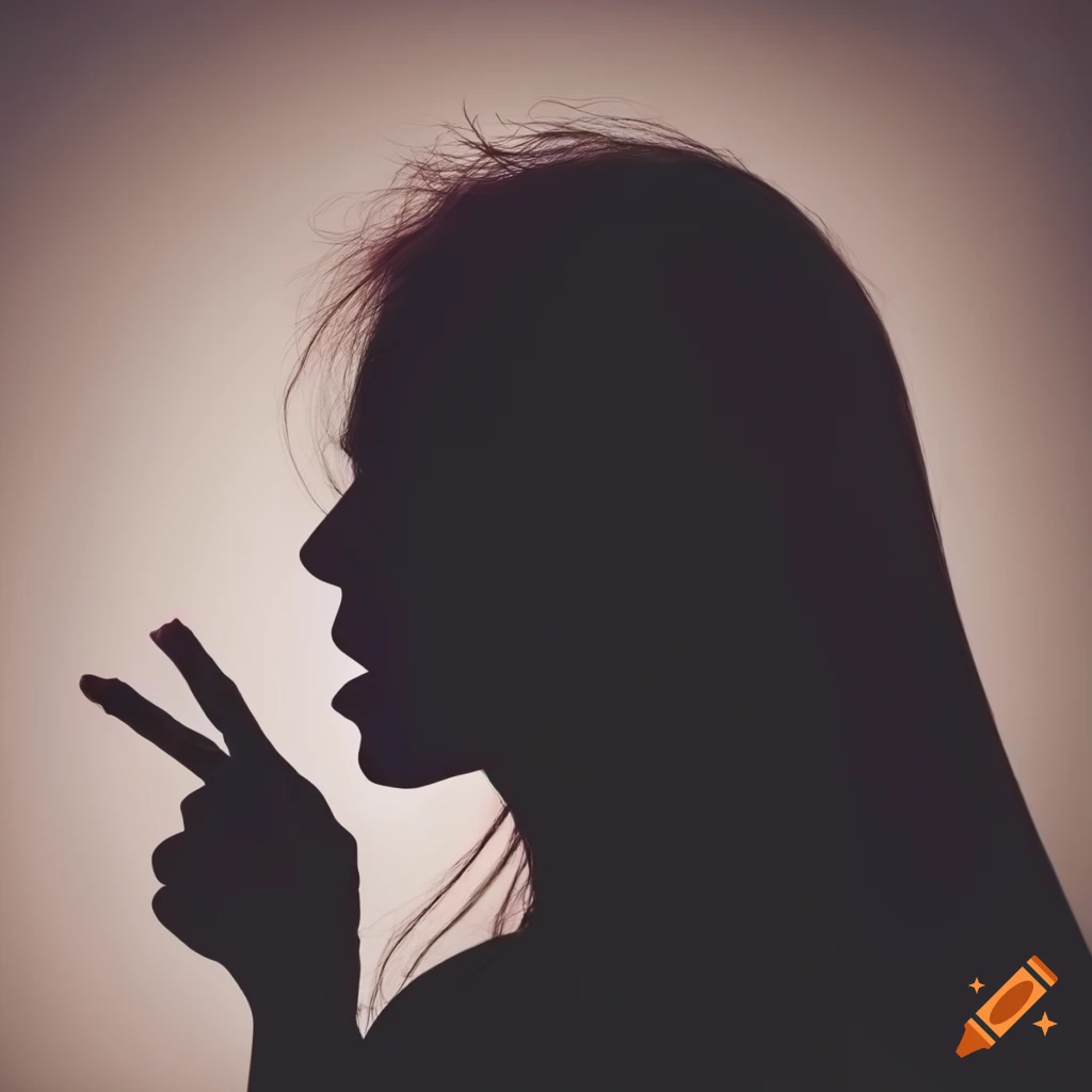 Profile of an intense woman pointing fingers with a sky background on ...