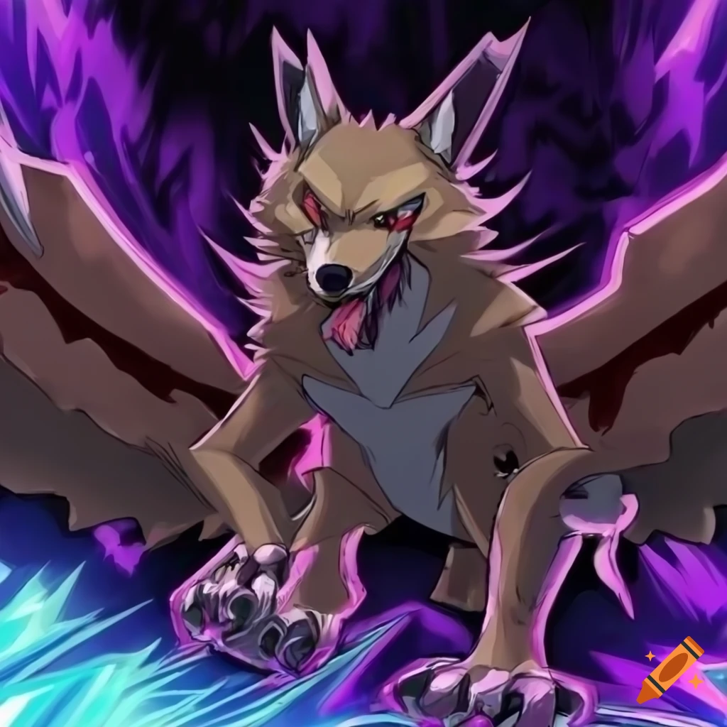 Yu-gi-oh art of a four-legged wild wolf on Craiyon