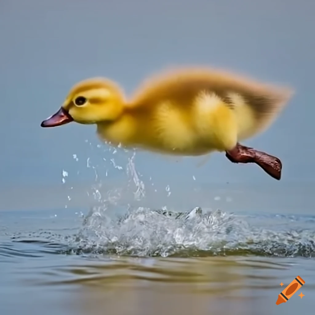 Yellow duckling jumping into water on Craiyon
