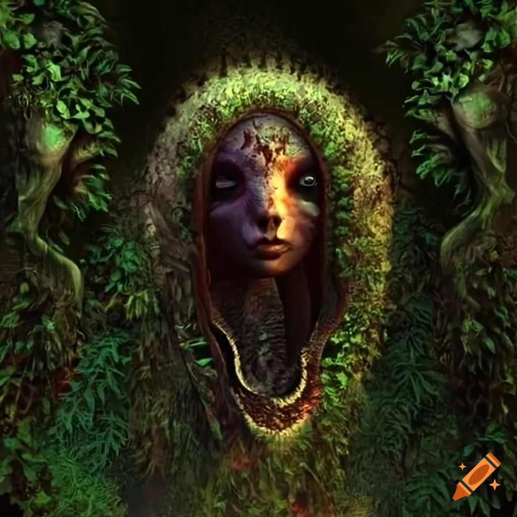 Fantasy landscape with flowers, birds, snakeskin trees, and mythological creatures in 4K ...