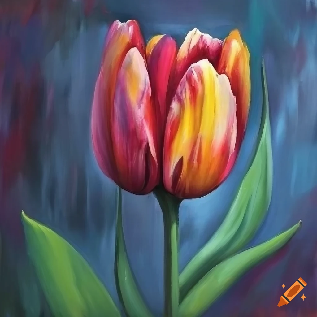 Tulip in full bloom canvas painting on Craiyon