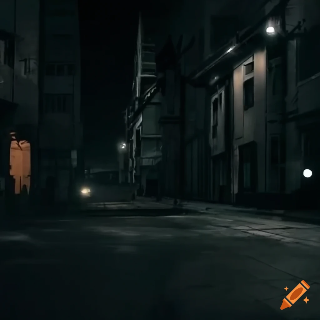 Eerie city scene at night without electricity on Craiyon