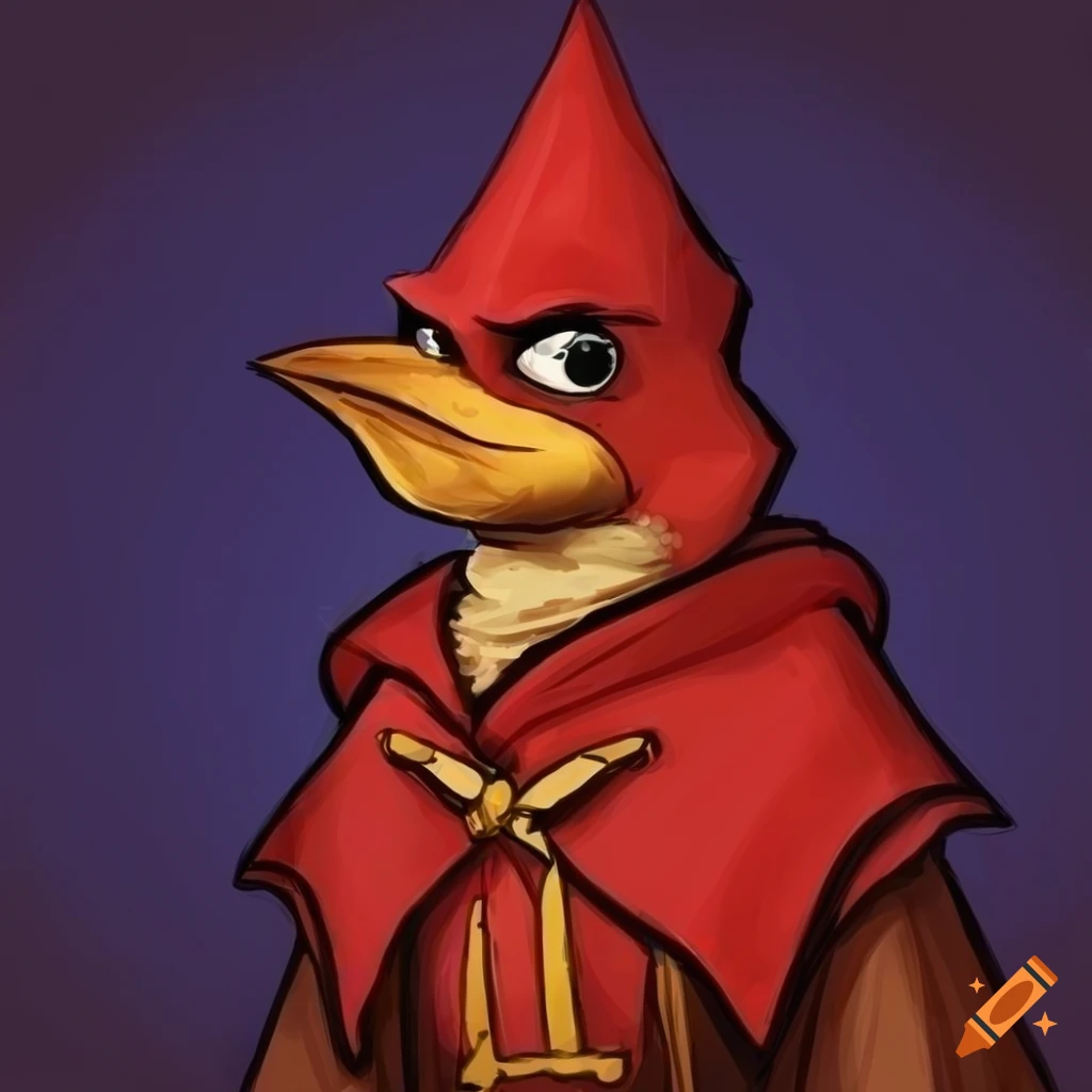 Cartoon portrait of a small cardinal bird with a red priest cloak and ...
