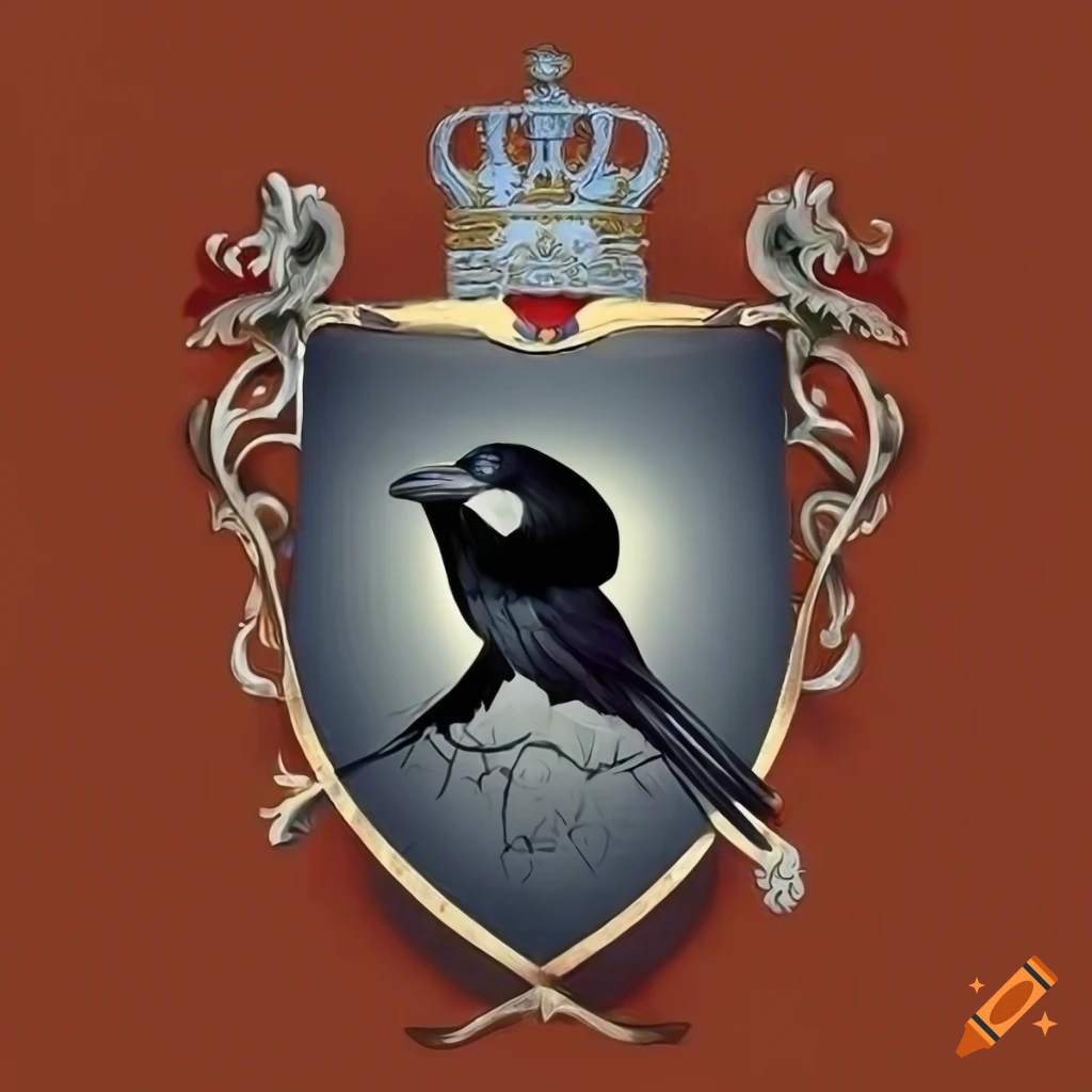 Coat of arms with crows and shields in gray tones on Craiyon