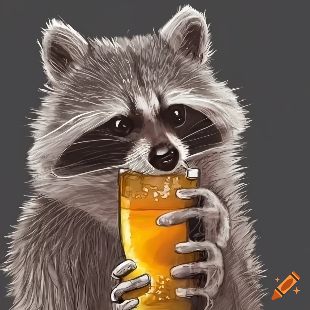 Raccoon enjoying a pint of beer in a digital drawing on Craiyon