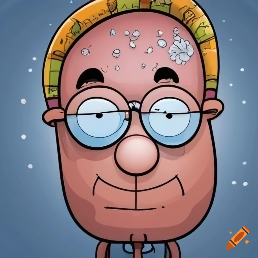 Colorful cartoon illustration of eckhart tolle on Craiyon