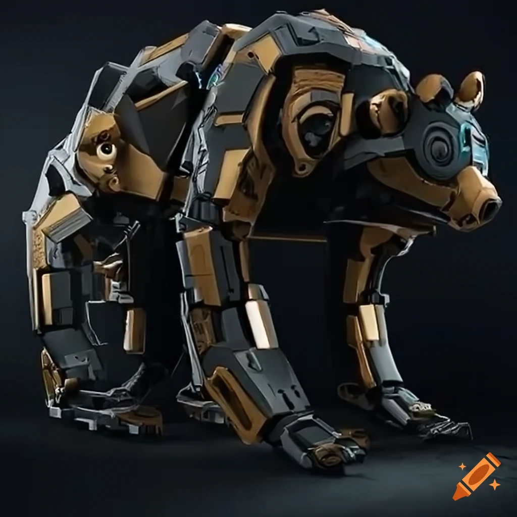 Mechanical robotic black bear ready for battle on Craiyon