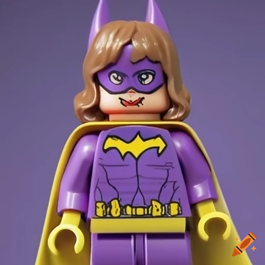 Lego dc batgirl minifigure with blonde hair and purple/pink costume on ...