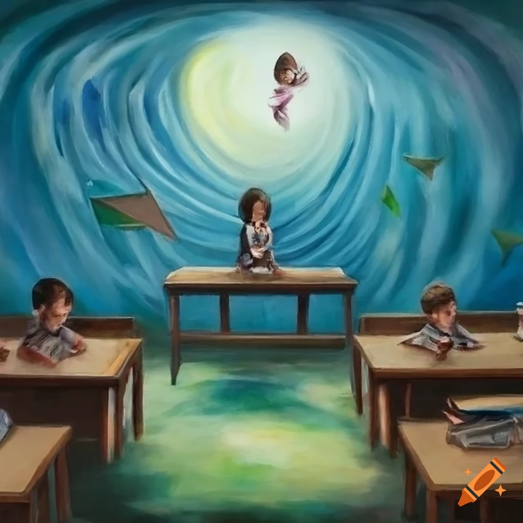 Surreal painting of a classroom on Craiyon