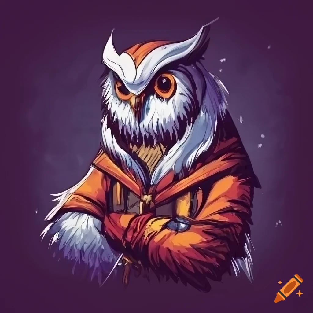 Anthropomorphic owl and human hybrid with brown feathers and serious ...