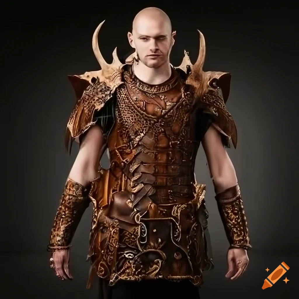 Stunning stag hide leather armor with intricate patterns on Craiyon