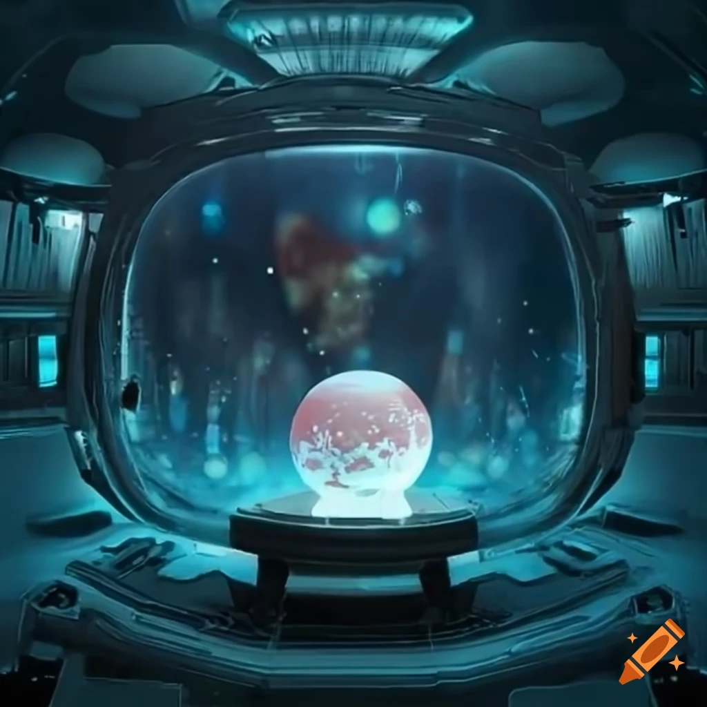 Sci-fi classroom with students around a holographic globe on Craiyon