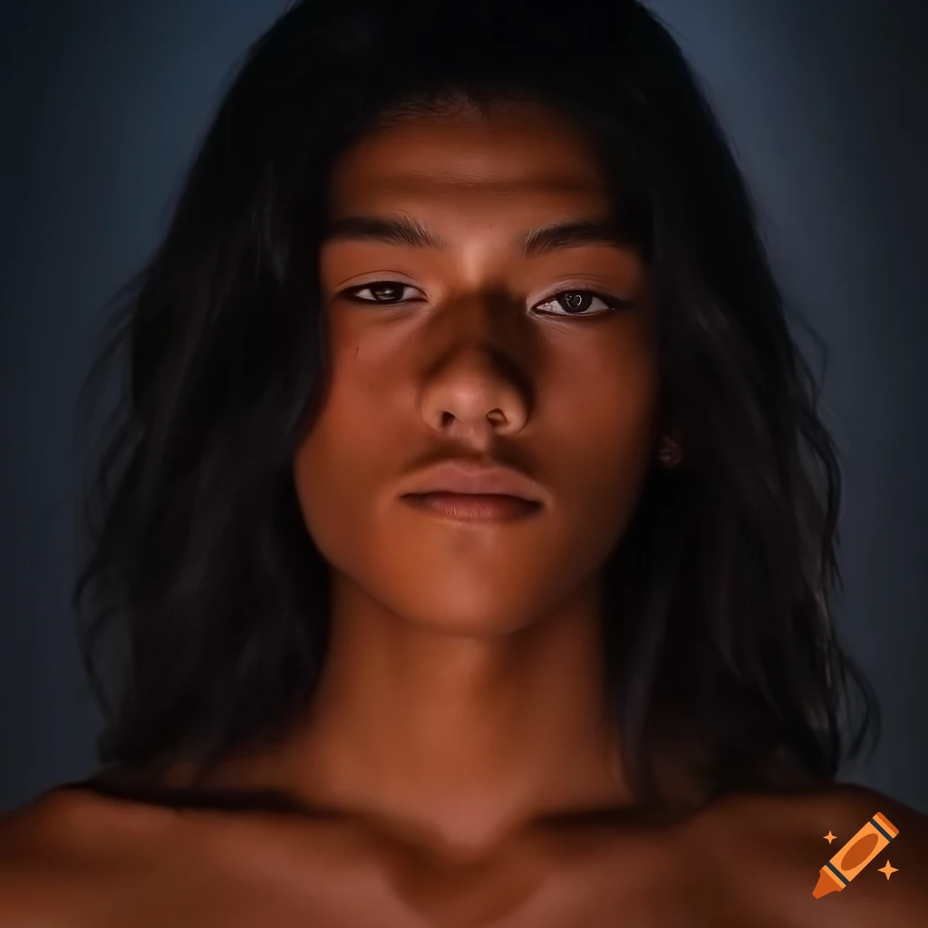 Brazilian indigenous young man with striking features in close-up ...