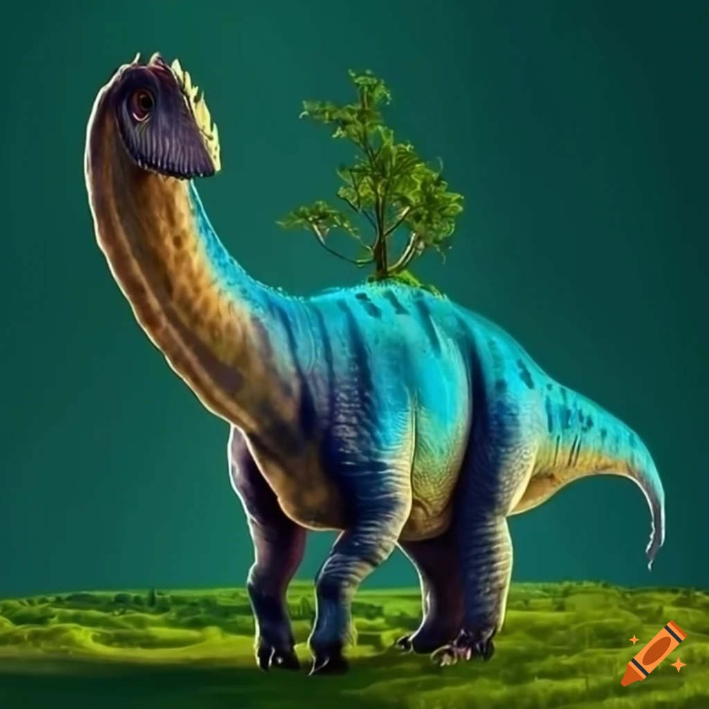 Blue-scaled dinosaur with a tree growing on its back on Craiyon