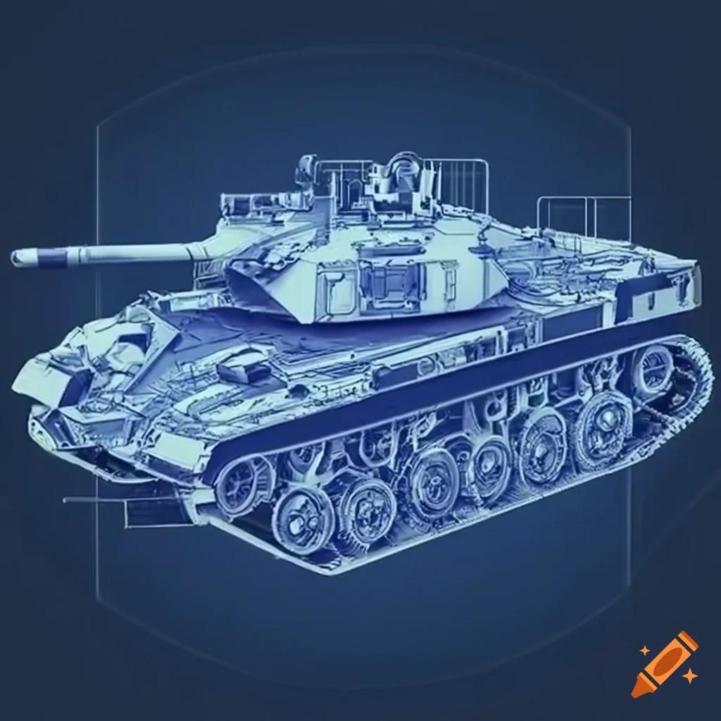 Blueprint of a medium-sized military tank mechanical design on Craiyon