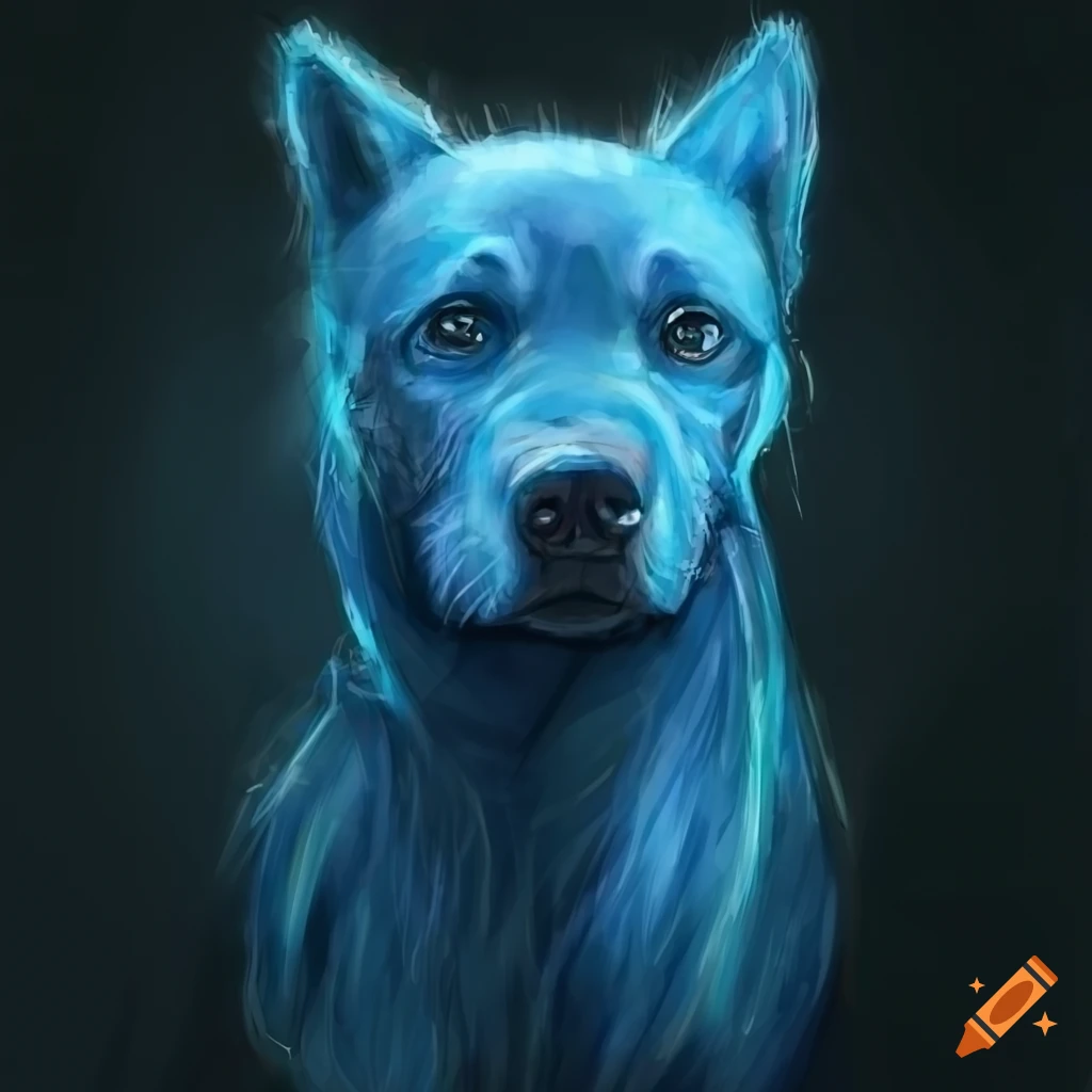 Glowing blue dog in a sci-fi realism sketch on Craiyon