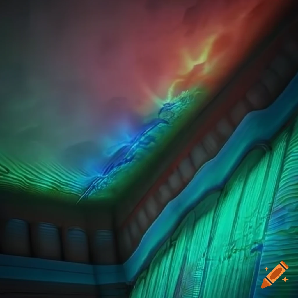 Subway with soft ambient lighting and colorful gradients on walls and ...