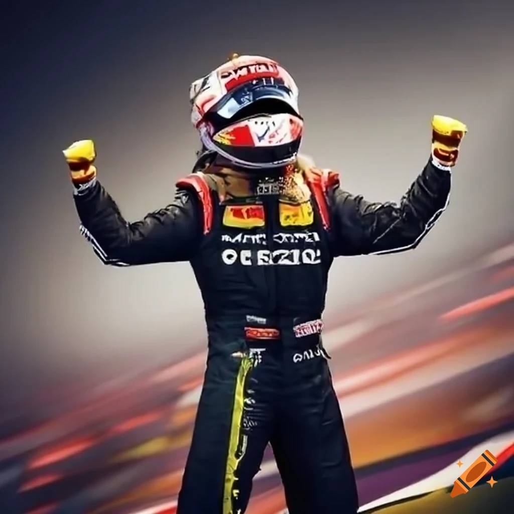 Formula one driver celebrating victory on Craiyon