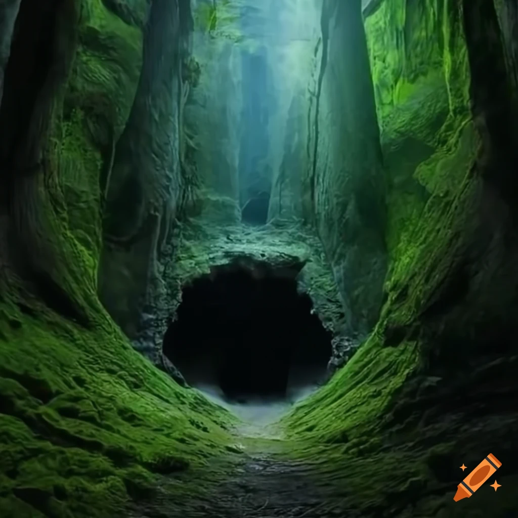 Dark cave entrance in a forest on Craiyon
