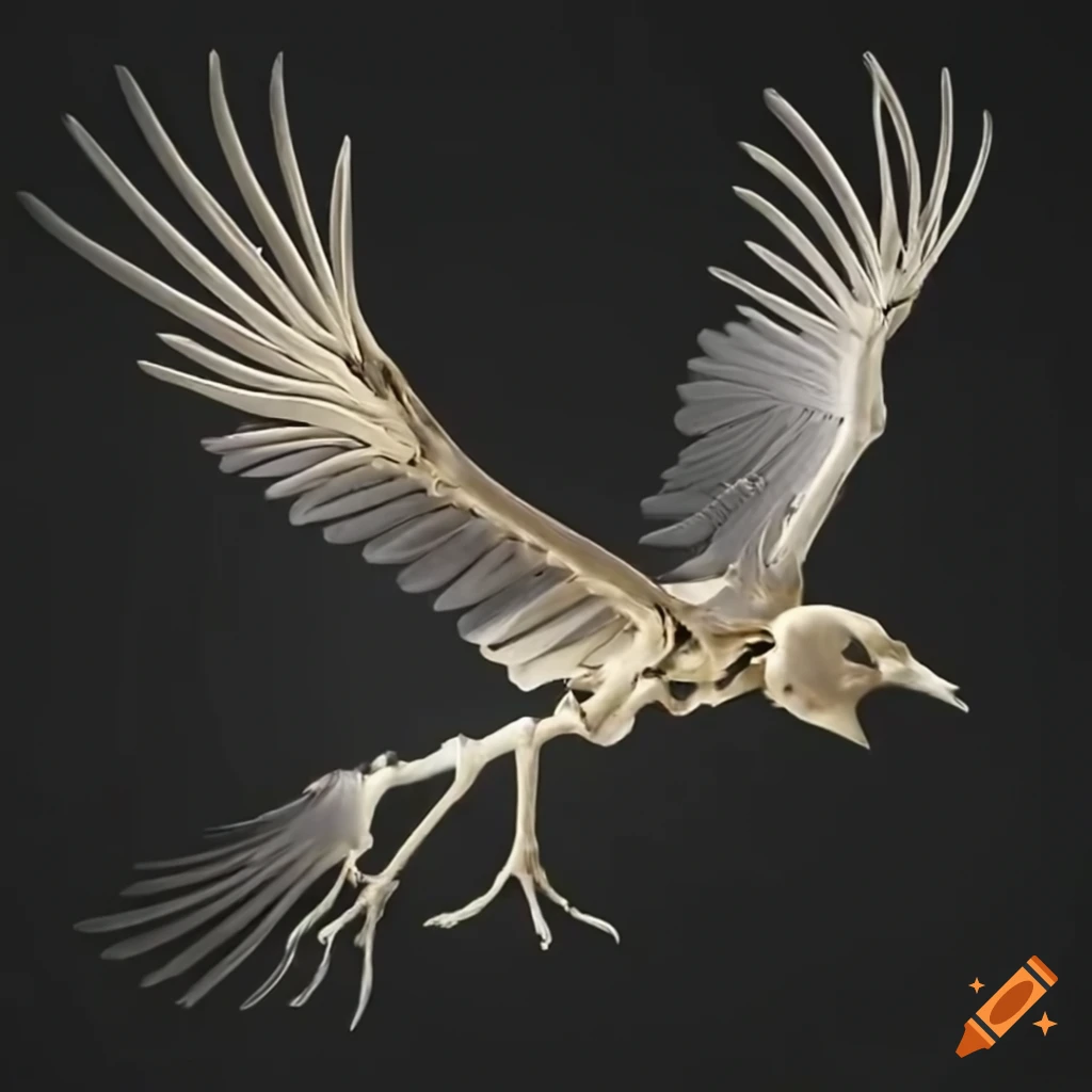 Skeletal raven made from roots and wire in x-ray style on Craiyon