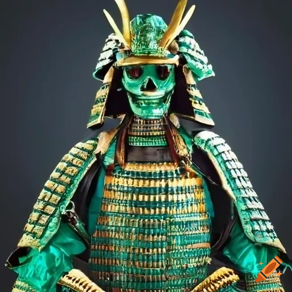 Green crystal skeleton in golden samurai armor on Craiyon