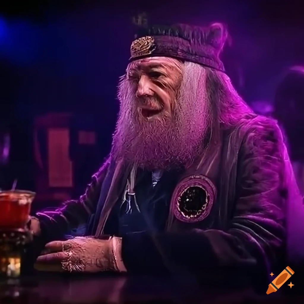 Dumbledore enjoying at a night club in HD photo realistic detail on Craiyon