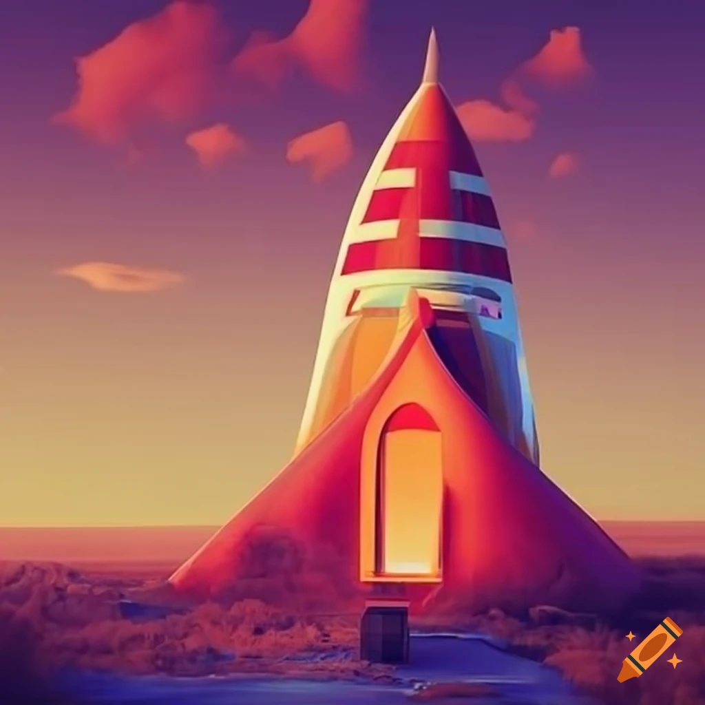 House shaped like a rocket in vibrant colors on Craiyon