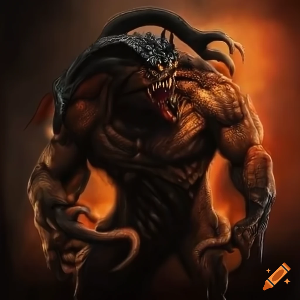 Balrog creature in a dark and fiery scene on Craiyon