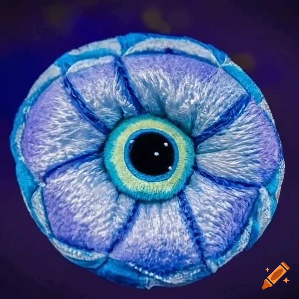 Cute plush toy eye with blue iris in vivid colors on Craiyon