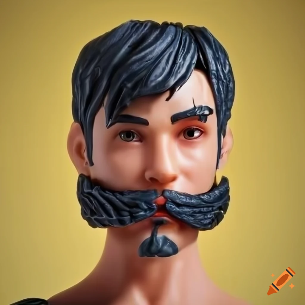 Male action figure in animal skin clothing on yellow background on Craiyon