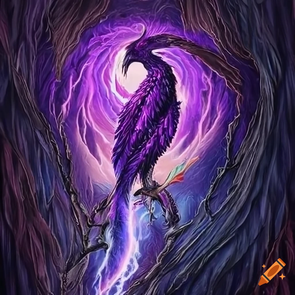 Purple lightning phoenix on Craiyon