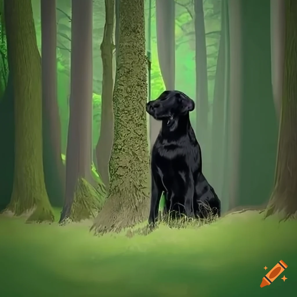 Captivating black labrador in a lush forest setting on Craiyon