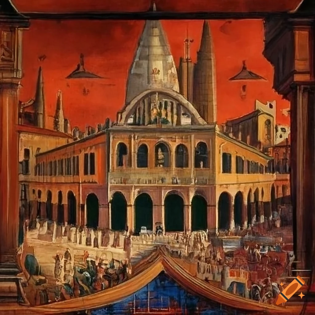 Detail of italian piazza with a science fiction twist inspired by paolo ...