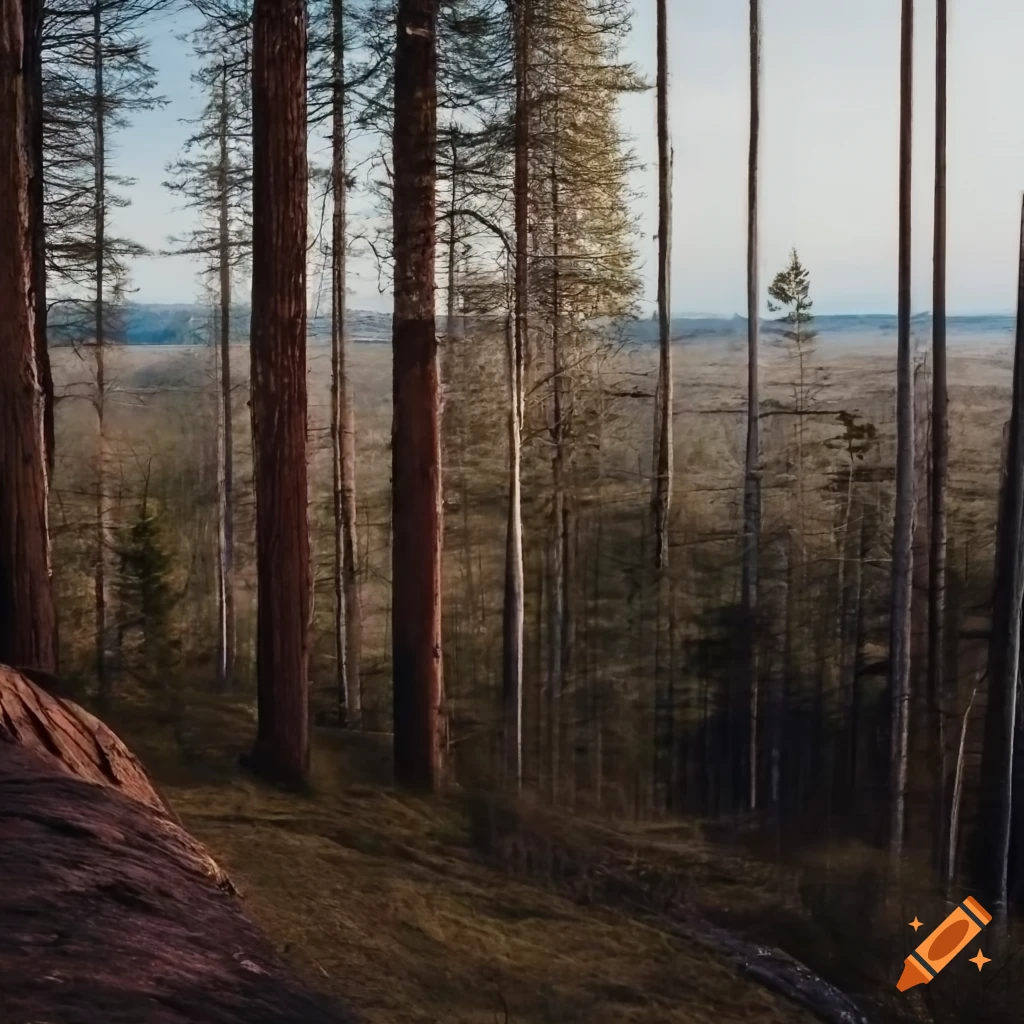 April in southern finland with cliffs and pine trees on Craiyon