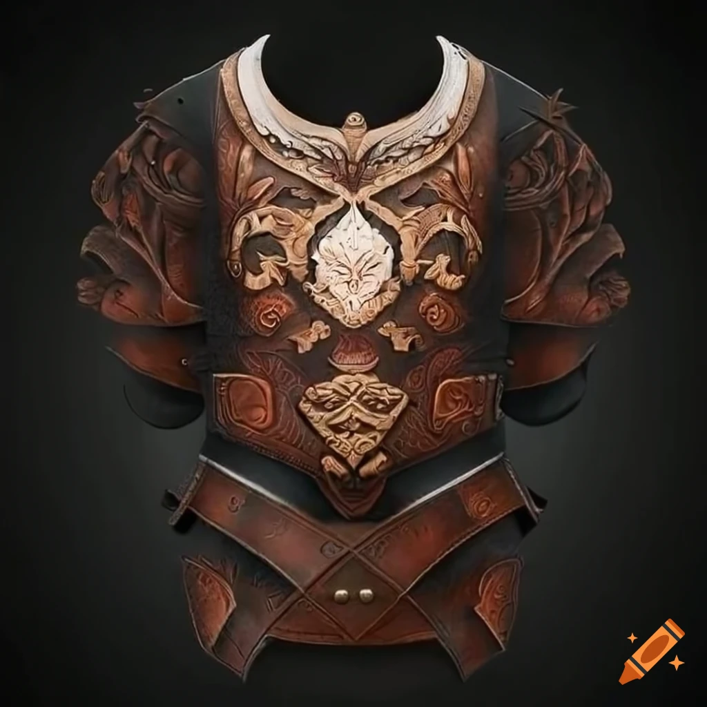 Leather chest armor with ancient stag-inspired patterns and fur details ...