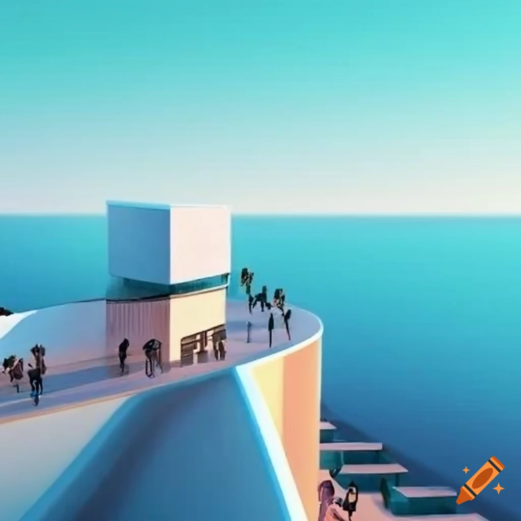 Realistic architectural community center with sea view and walkable ...