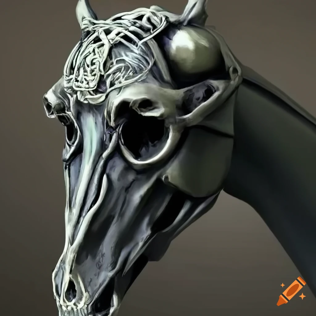 Celtic skeleton black horse skull with chains and occult symbols on Craiyon