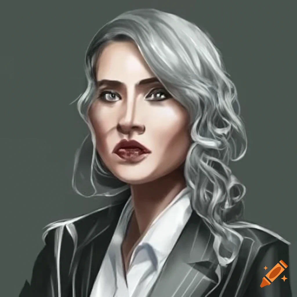 Silver pregnant Britannic woman with shiny black eyes in a white lab ...